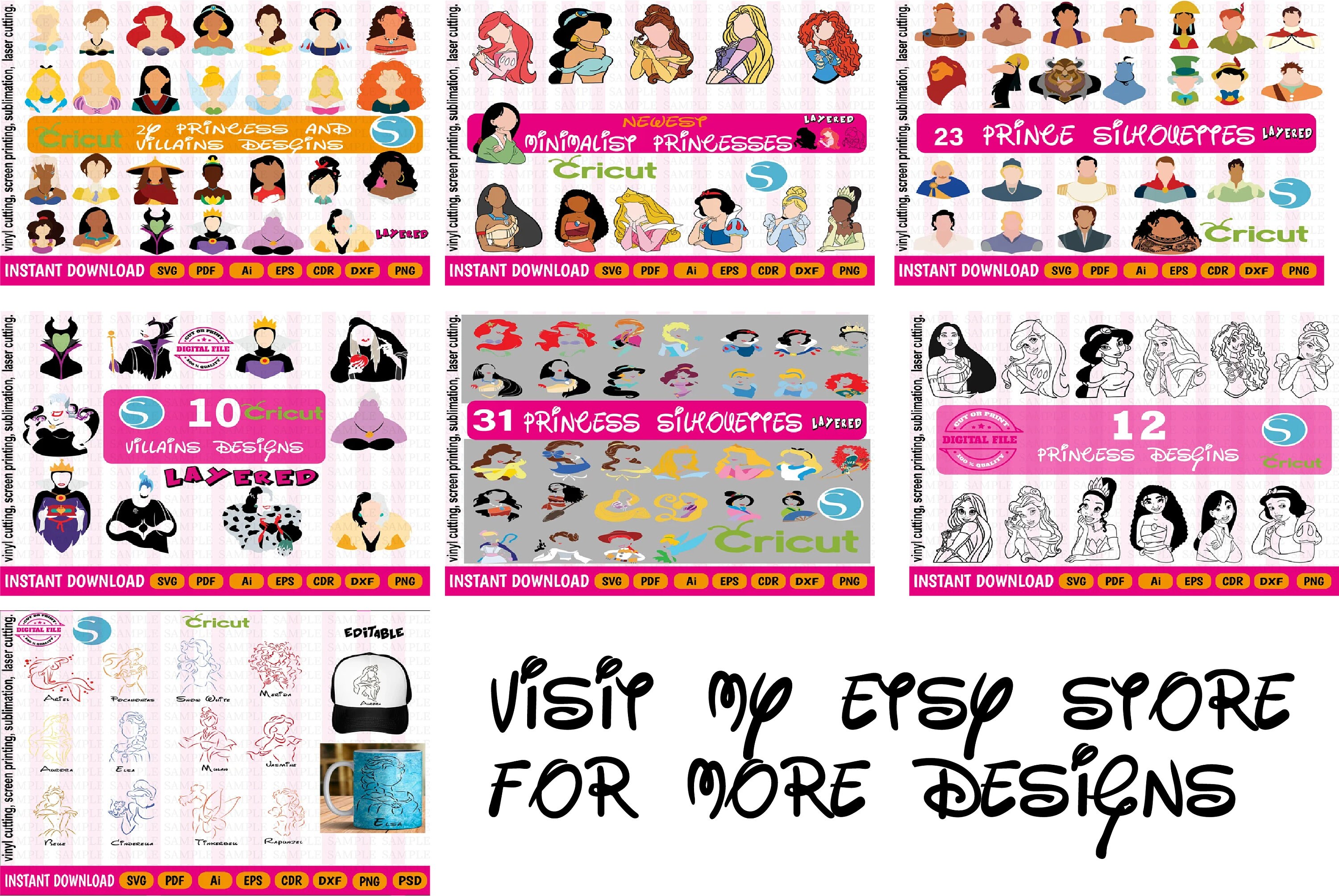 Minimalist Princesses V2 (newest) -princess Silhouette SVG Bundle ...
