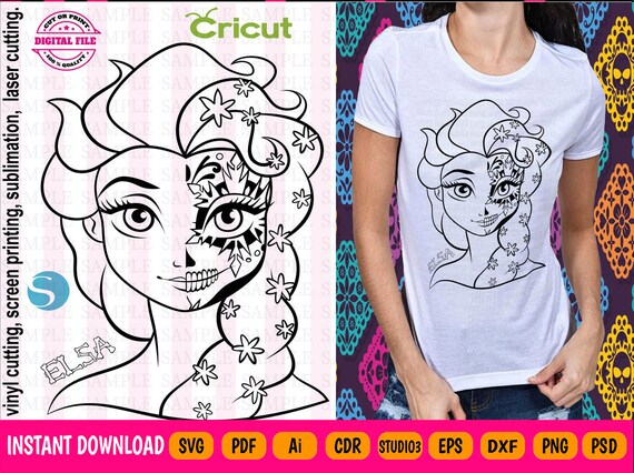 Princess Elsa Svg Elsa Sugar Skull Silhouette Princess - Etsy