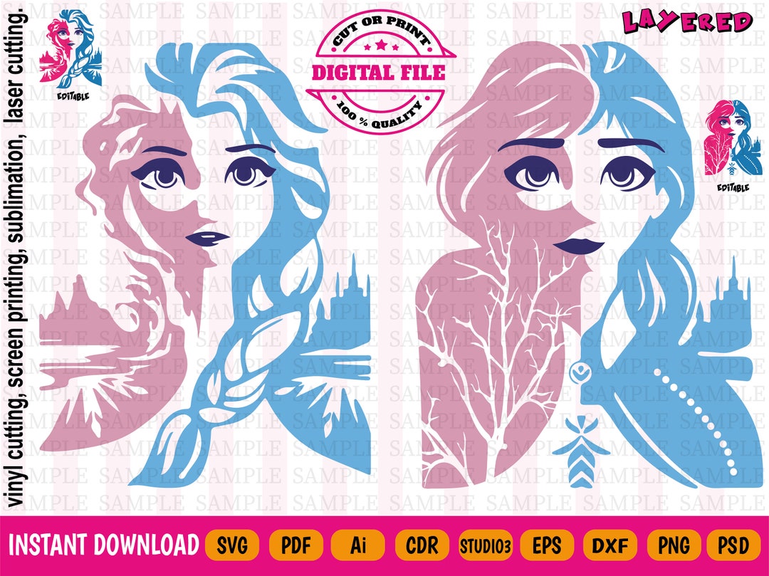 Elsa Svg 2 in 1 - Frozen Clipart - Frozen Svg - Elsa Svg - Elsa Clipart ...