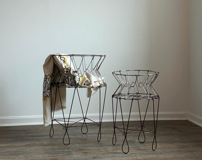 French-style Wire Standing Baskets | Vintage French Laundry Basket ...