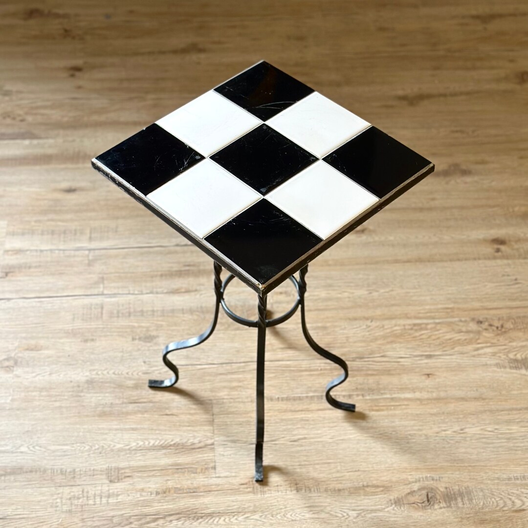 Vintage Wrought Iron Checkered Tile Top Side Table - Etsy