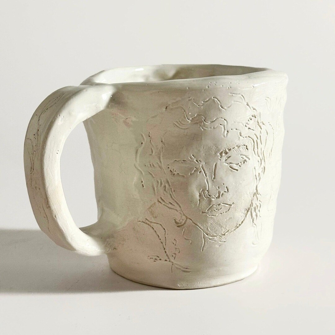Handcrafted Clay Mug With Etched Faces - Etsy