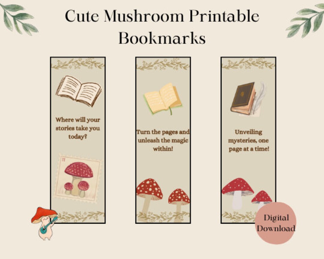 Cute Mushroom Bookmarks/pack of 3/digital Download - Etsy