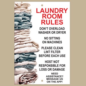Laundry Room Rules Sign: Custom Aluminum Metal, Short Term Rental - Etsy
