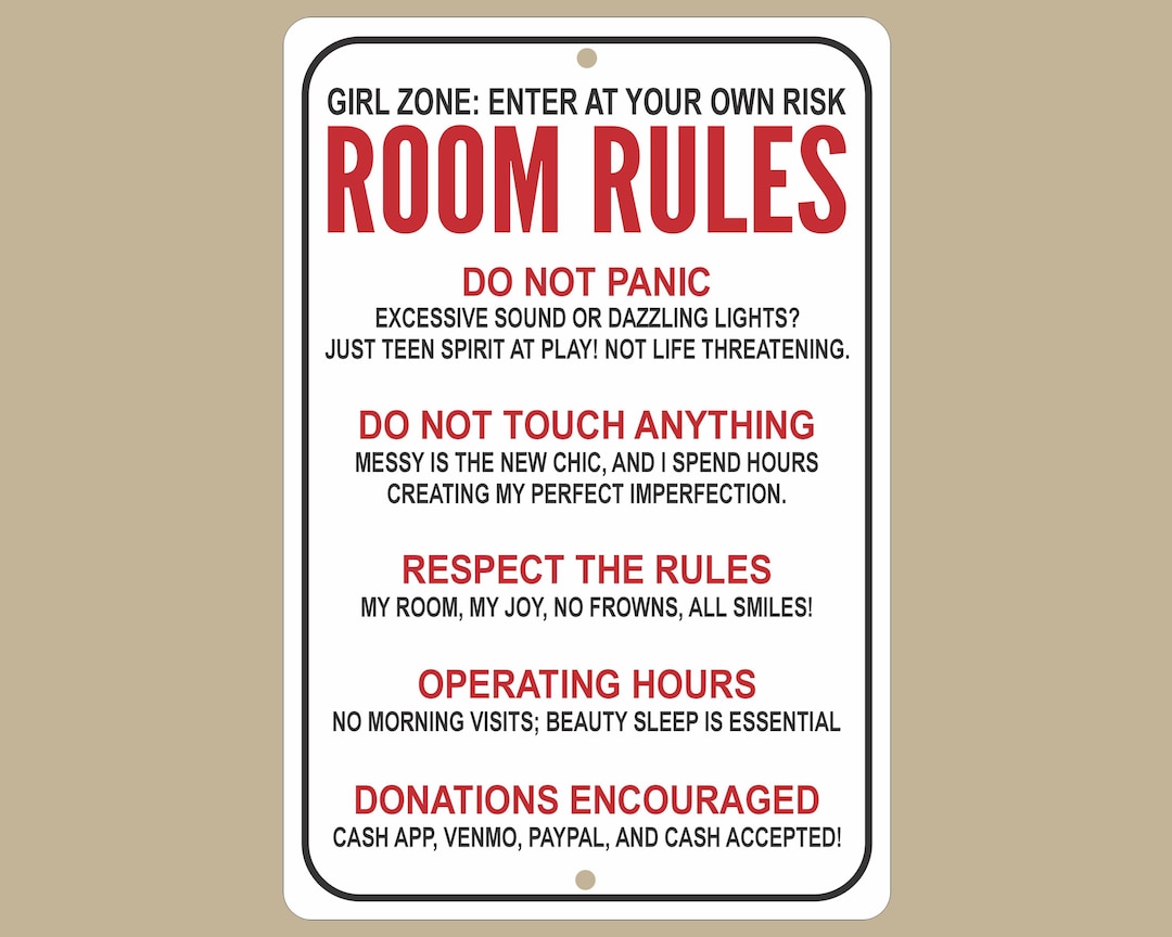 Customizable Girl Zone Room Rules, 8X12 Aluminum Sign, Teen Room Decor ...
