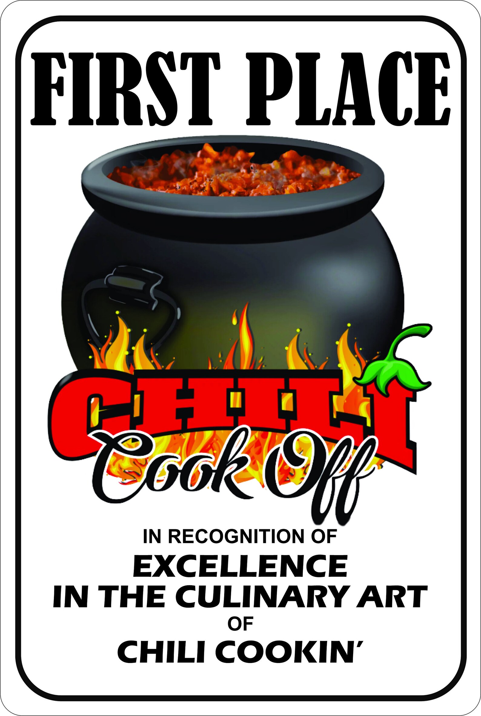 First Place Chili Cook-off Aluminum Sign: Cooking Competition Award ...