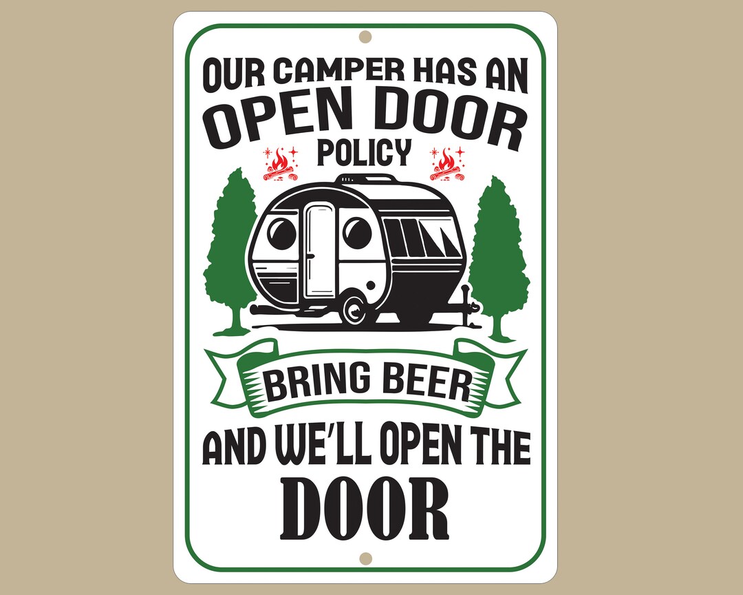 Camper Open Door Beer Policy Sign, Funny Campsite Decor, RV Wall Art ...