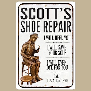Personalized Classic Shoe Repair Sign, Vintage Inspired Wall Decor ...