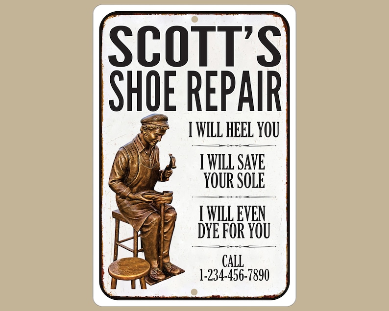 Personalized Classic Shoe Repair Sign, Vintage Inspired Wall Decor ...