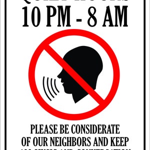 Custom Quiet Hours Sign for Short Term Rentals, Lodging Notification ...