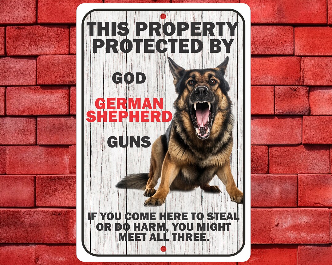 German Shepherd Warning Sign: 2nd Amendment Decor, 8x12 Novelty ...