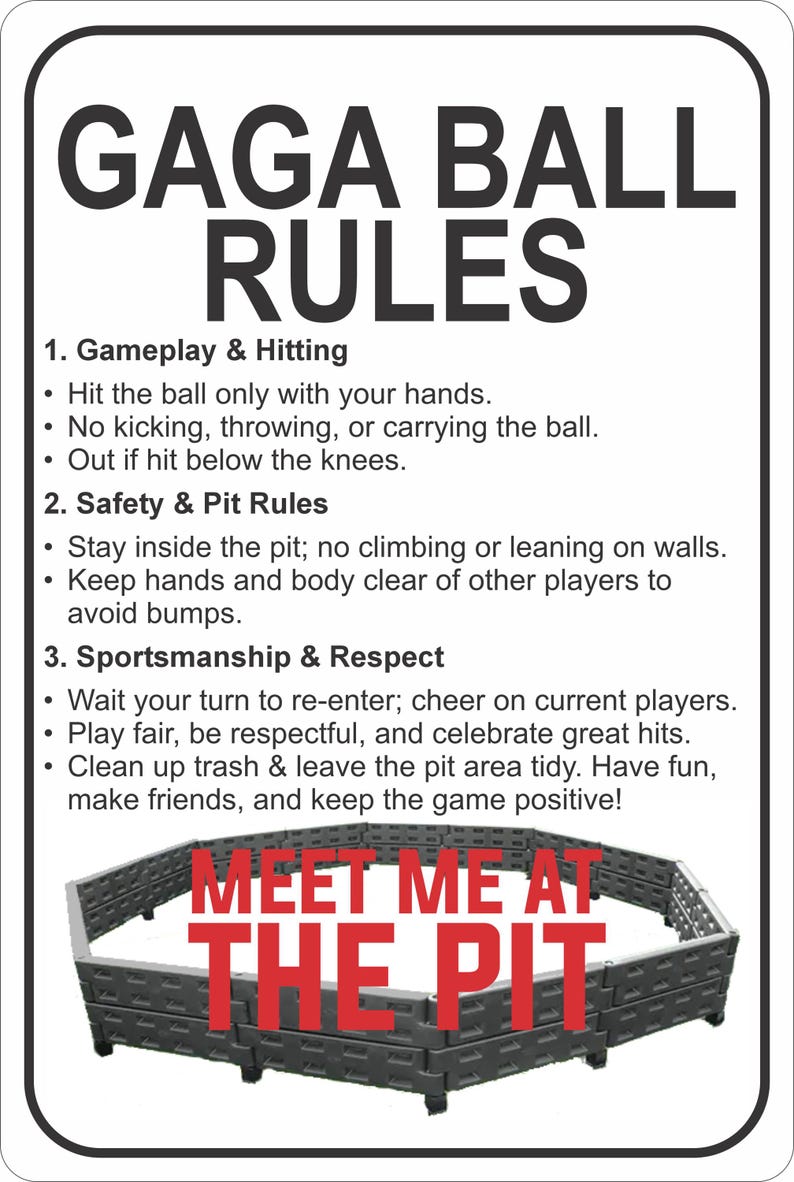 Customizable Gaga Ball Rules Sign, Yard Game Guideline Decor ...