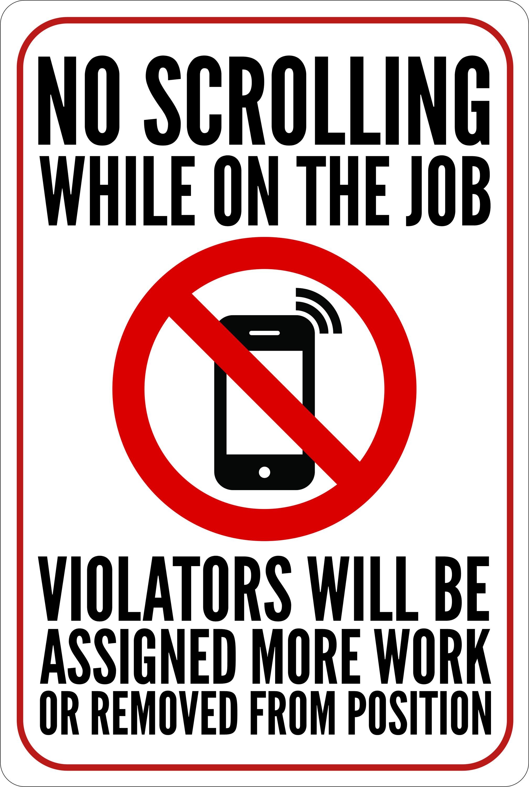 No Cellphones Aluminum Job Sign: Workplace Rules (8x12) - Etsy