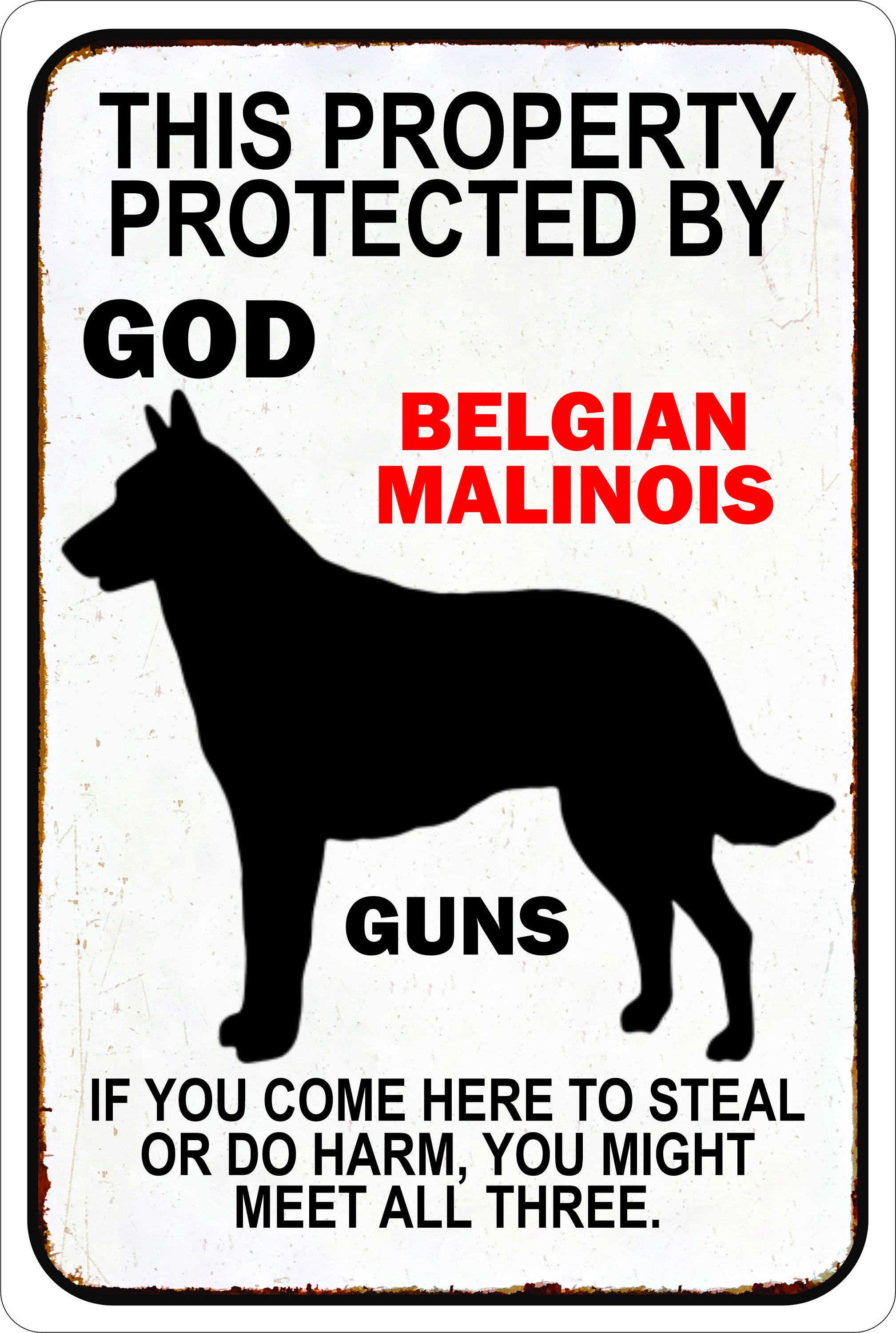 Belgian Malinois Guard Dog Sign, Warning Sign for Dog Owners, Metal ...
