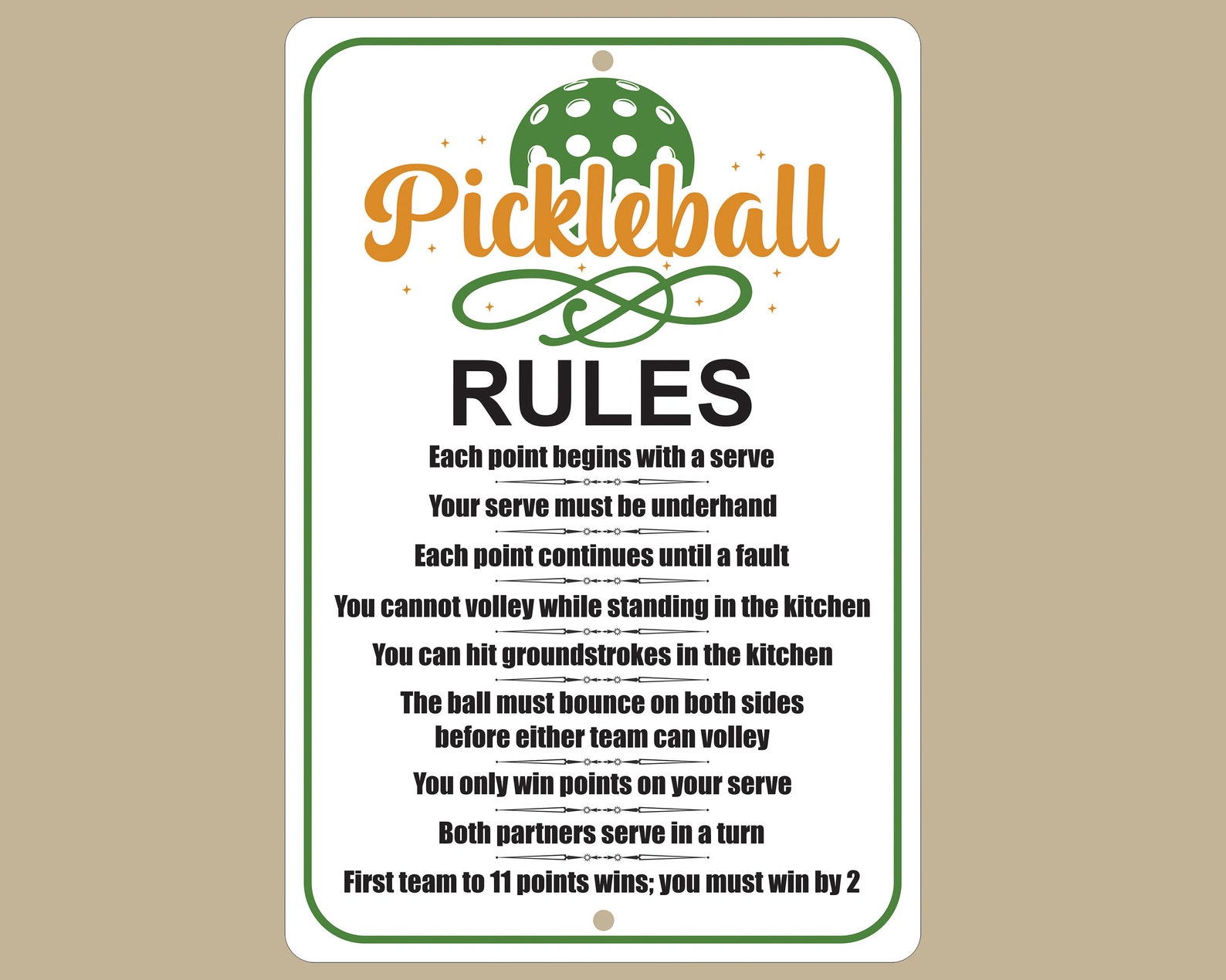 Customizable Pickleball Rules Aluminum Sign: Indoor/outdoor Sports ...