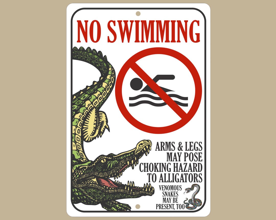 Weatherproof Alligator Caution Sign, No Swimming Beware, Outdoor Pond ...