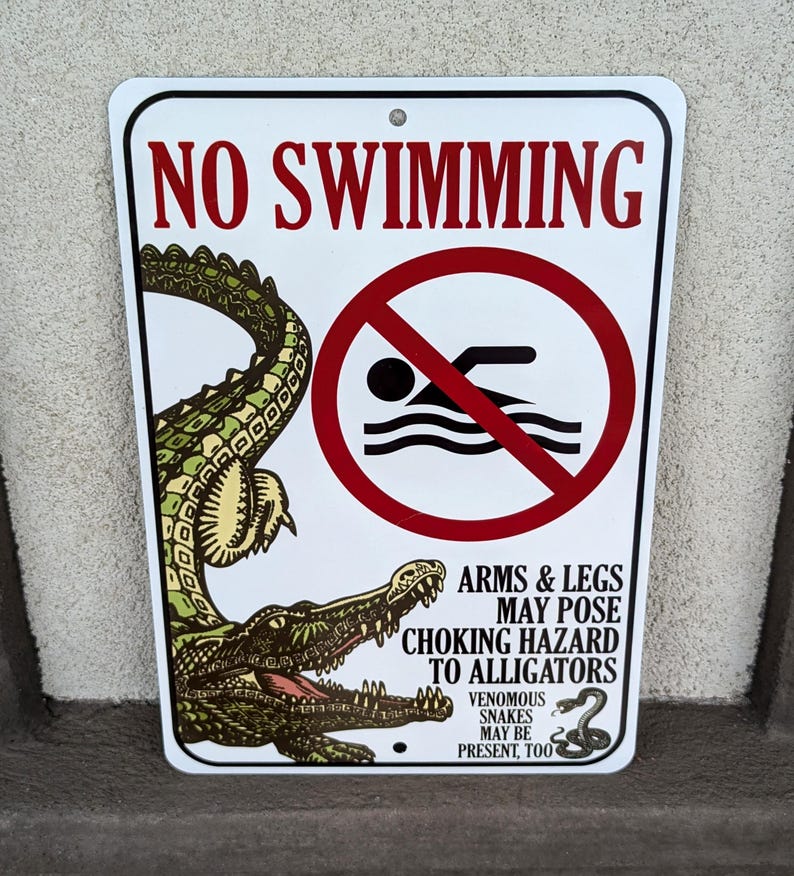 Weatherproof Alligator Caution Sign, No Swimming Beware, Outdoor Pond ...