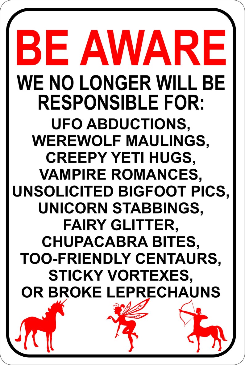Mythical Creature Aluminum Sign: Funny Fantasy Home Decor (8x12) - Etsy