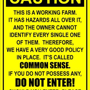 Metal Farm Common Sense Caution Sign, Aluminum Farmhouse Decor, Outdoor ...