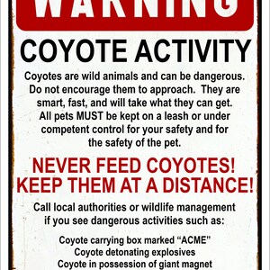 Vintage Style Coyote Warning Sign, Distressed Metal Signage, Retro ...