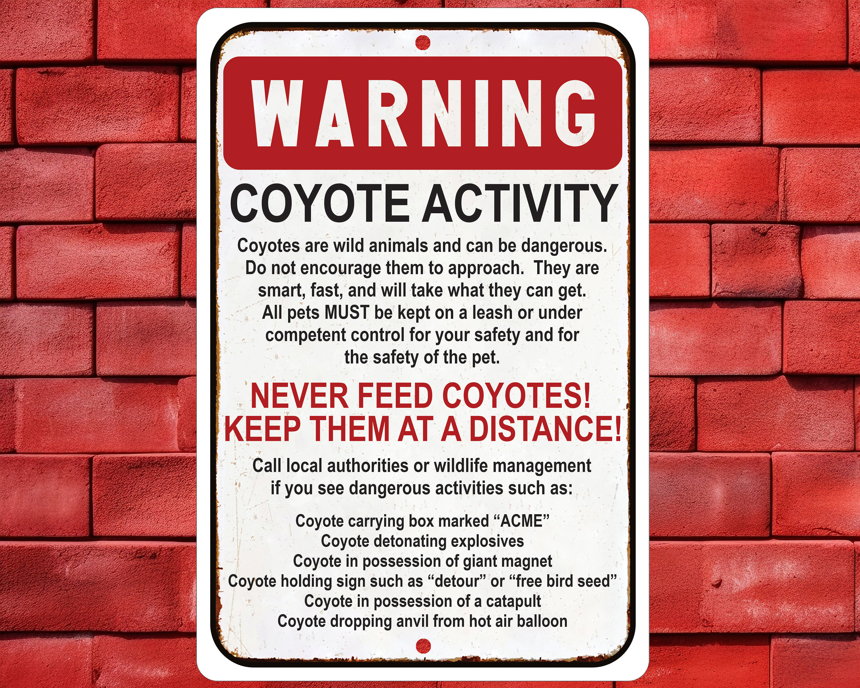 Vintage Style Coyote Warning Sign, Distressed Metal Signage, Retro ...