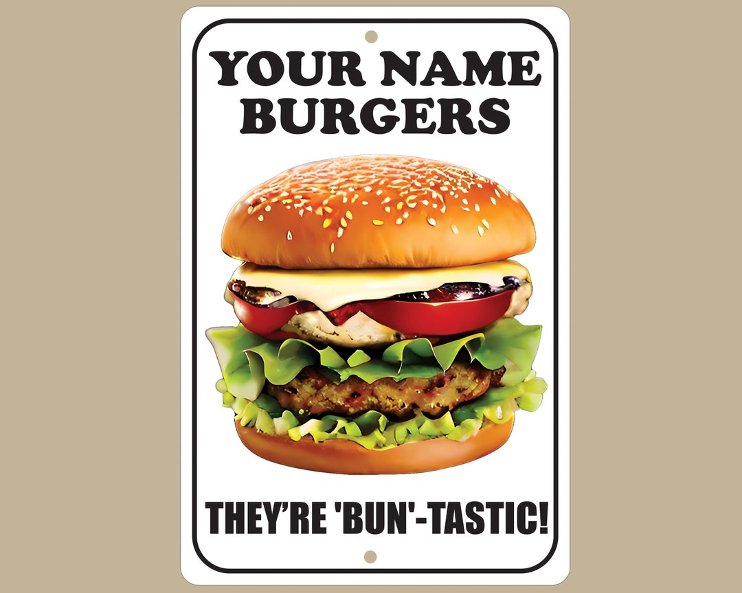Personalized Metal Hamburger Sign, Custom Burger Decor, Kitchen Wall ...