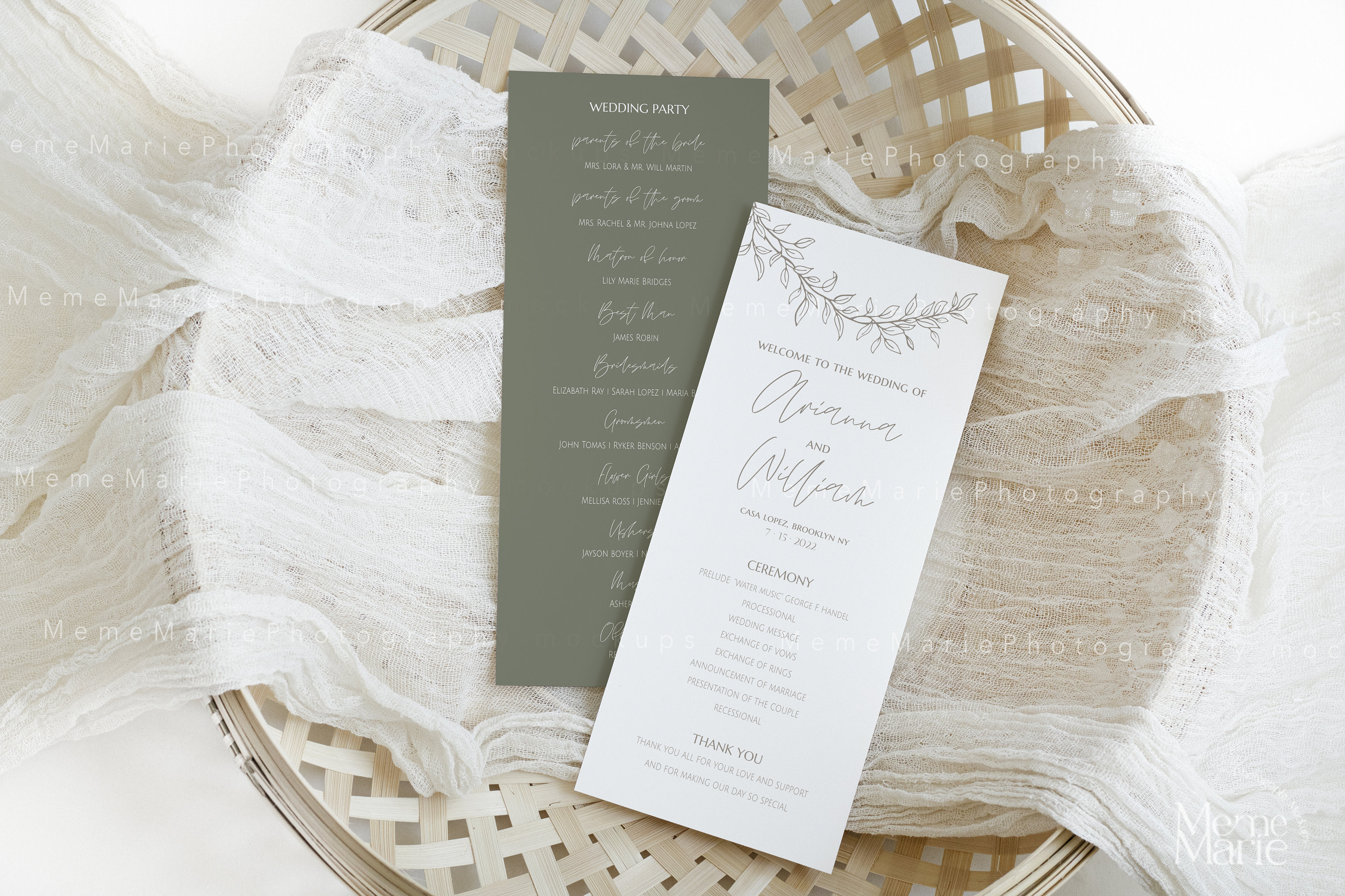 4x9" Minimal Wedding Program Mockup, Modern Wedding Stationary Mockup ...