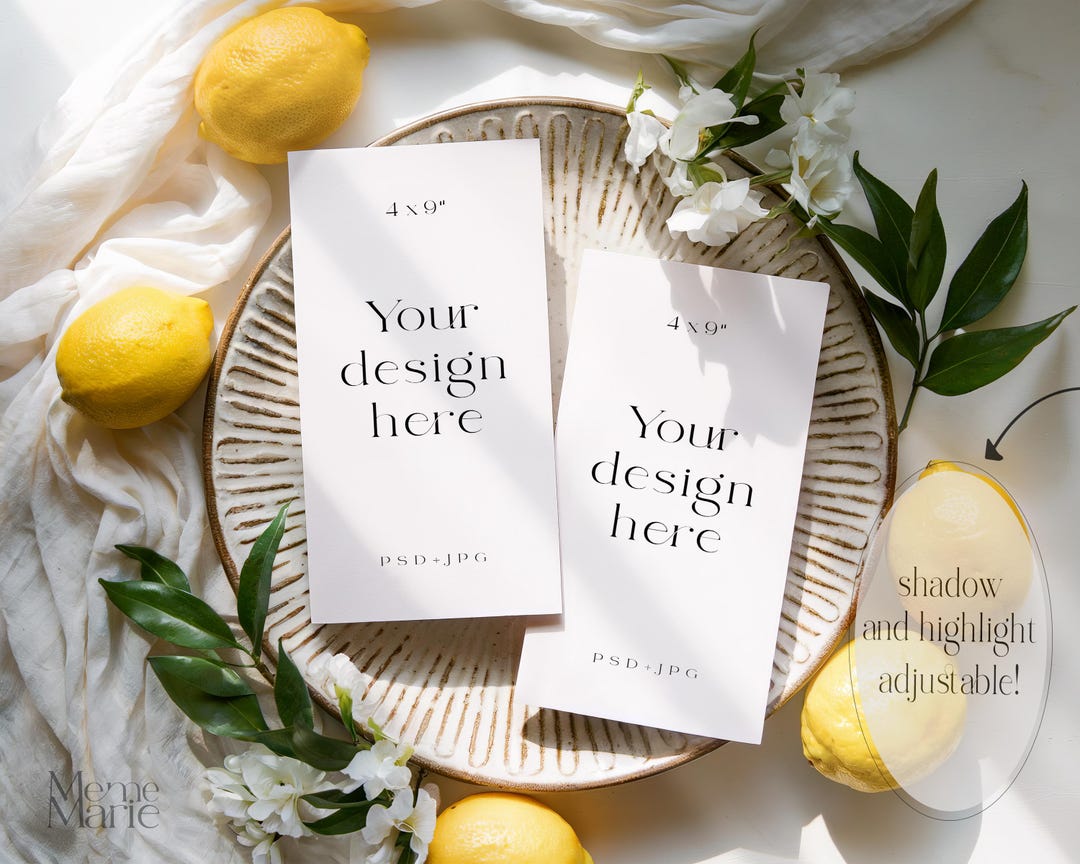 4x9" Natural Wedding Program Mockup, Modern Wedding Stationary Mockup ...
