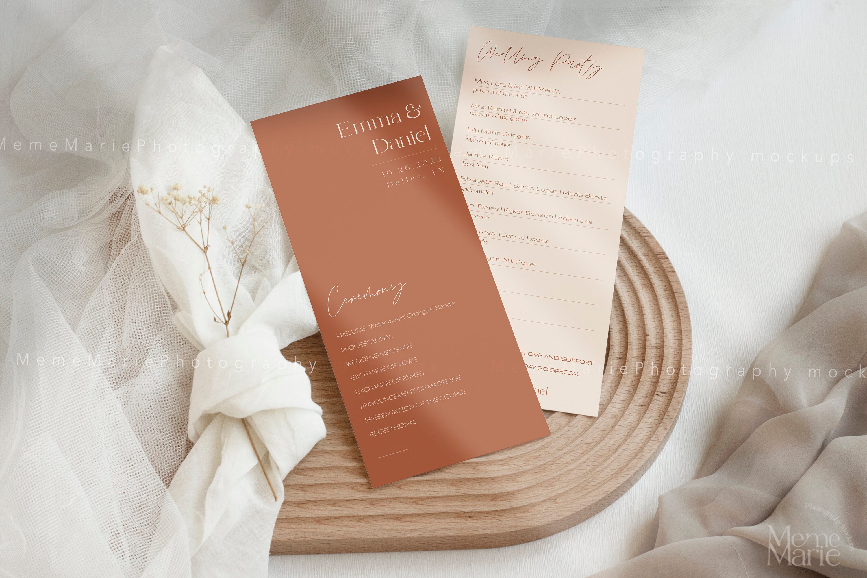 4x9" Minimal Wedding Program Mockup, Modern Wedding Stationary Mockup ...