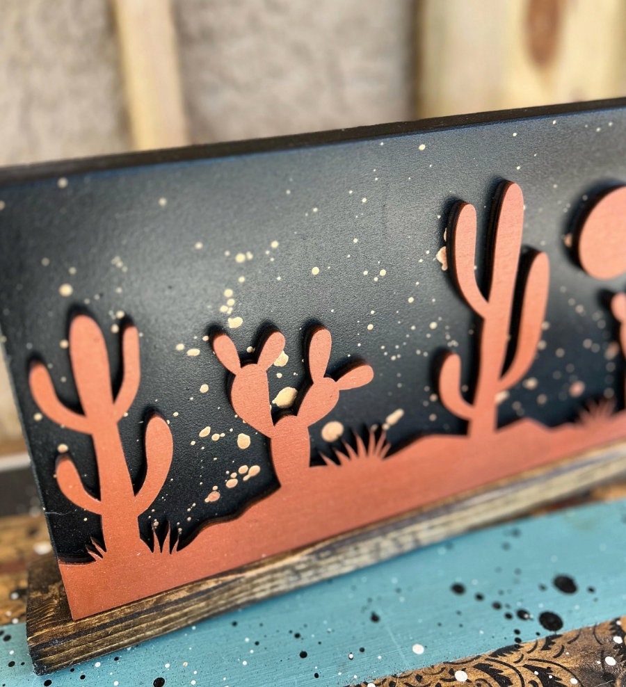 Southwestern Wood Sign, Desert Vibes, Desert Dweller, Desert Scene Wood ...