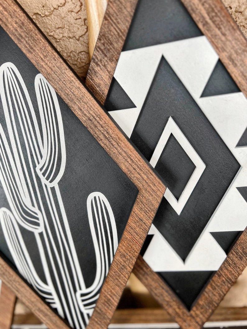 Wood Aztec Cactus Diamond Trio Southwest Bohemian Wall Decor - Etsy