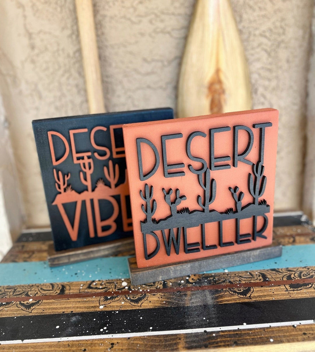Desert Silhouette Wood Sign, Desert Dweller Sign, Desert Scene Wood ...