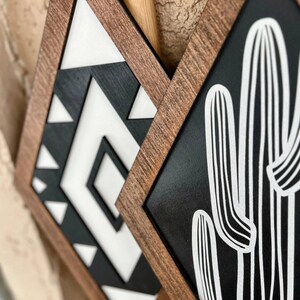 Wood Aztec Cactus Diamond Trio Southwest Bohemian Wall Decor - Etsy