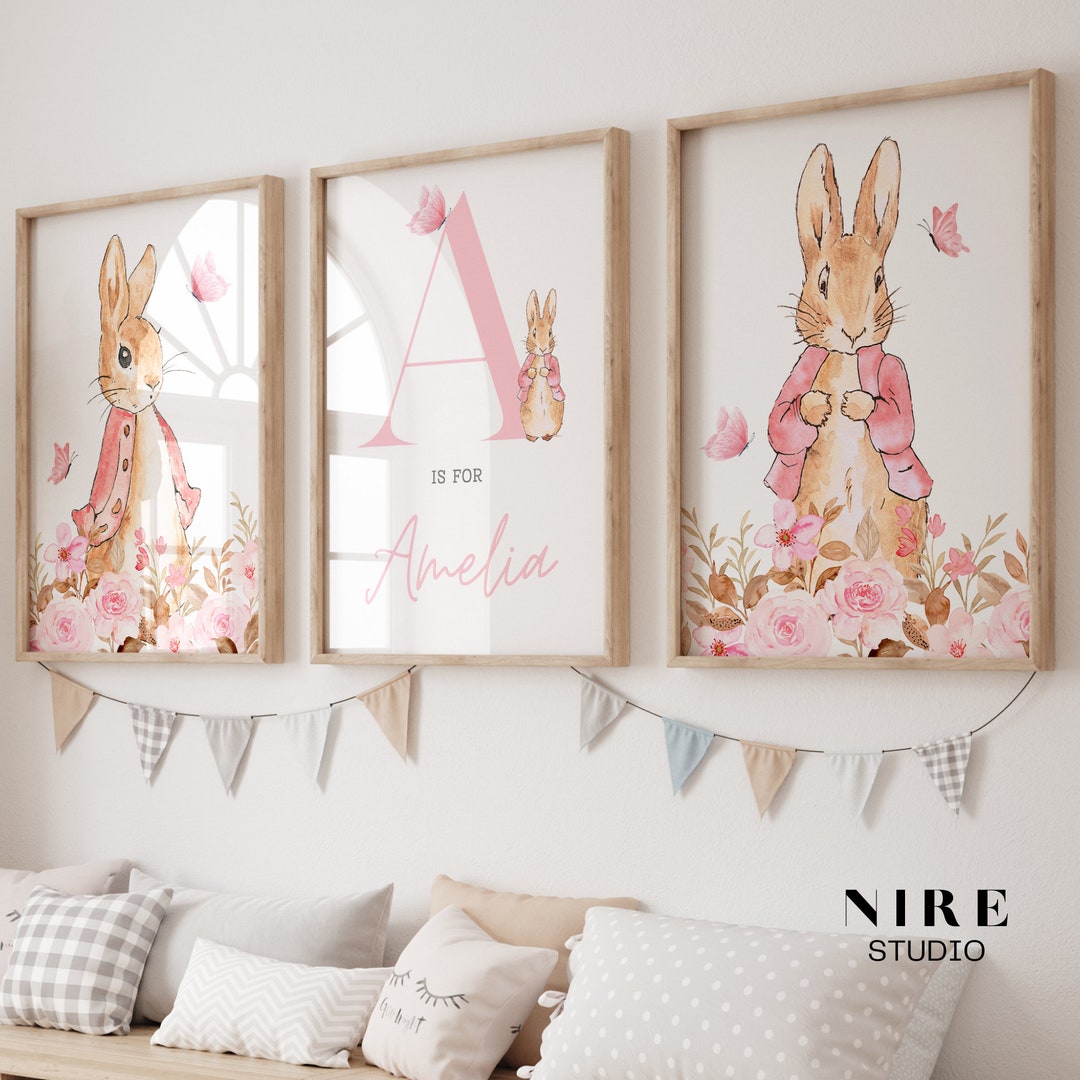 Peter Rabbit Nursery Print, Flopsy Rabbit Wall Art, Personalised Name ...