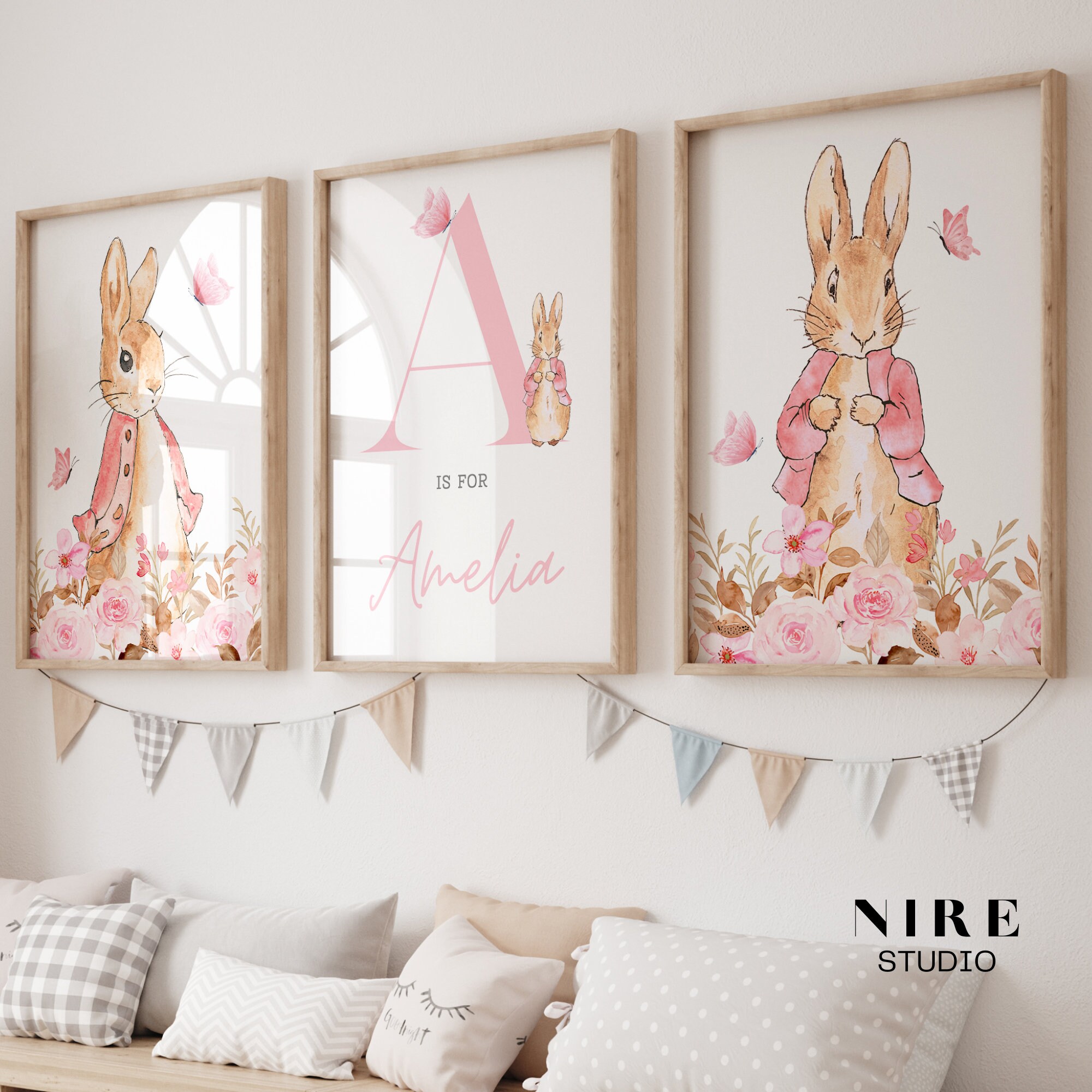 Peter Rabbit Nursery Print, Flopsy Rabbit Wall Art, Personalised Name ...