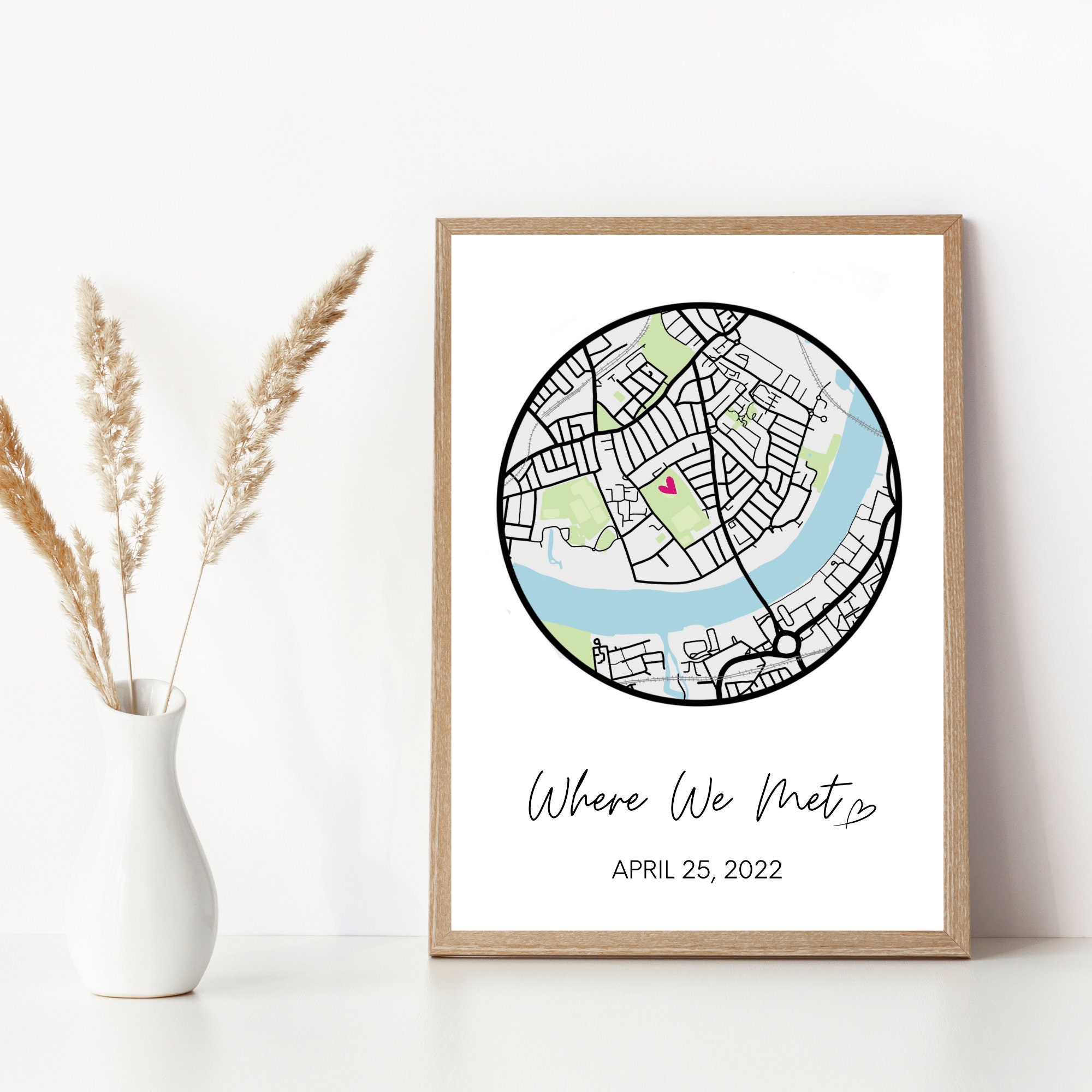 Where We Met Handrawn Personalised Map Gift Anniversary First Date Gift ...