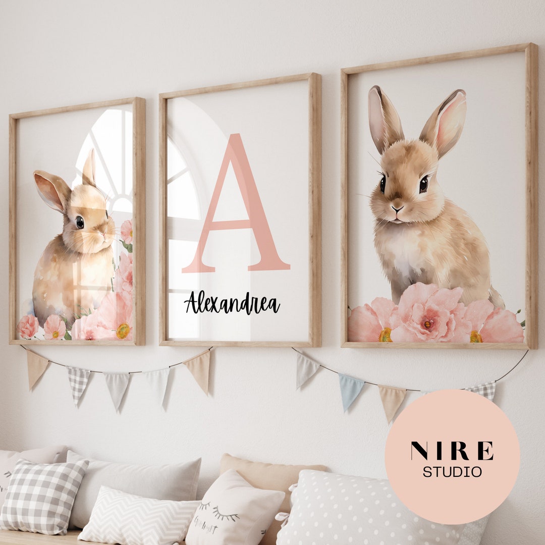 Bunny Nursery Wall Art Set of 3 Prints Bunny Nursery Decor Watercolor ...