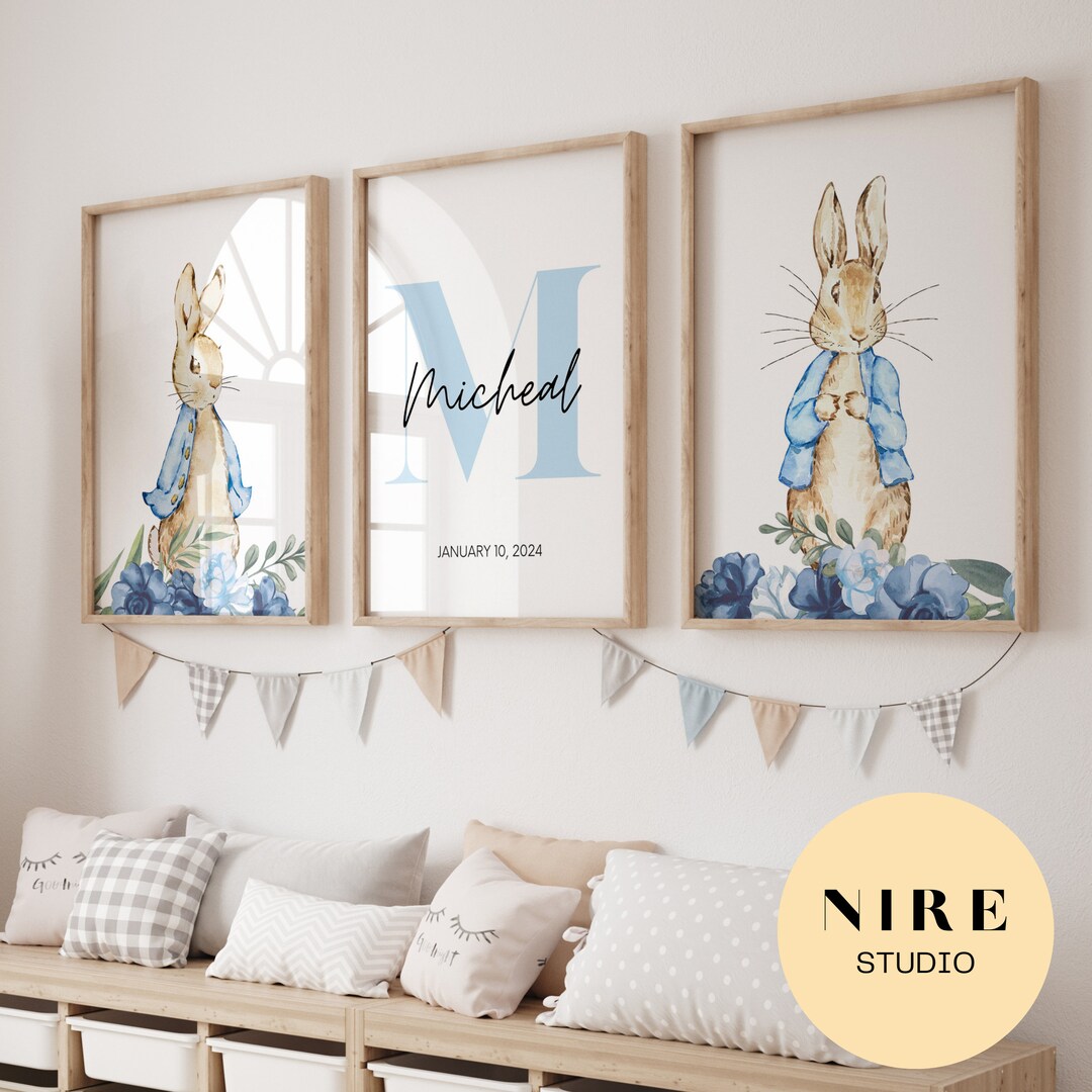 Peter Rabbit Nursery Print, Boy Wall Art, Personalised Initial Digital ...