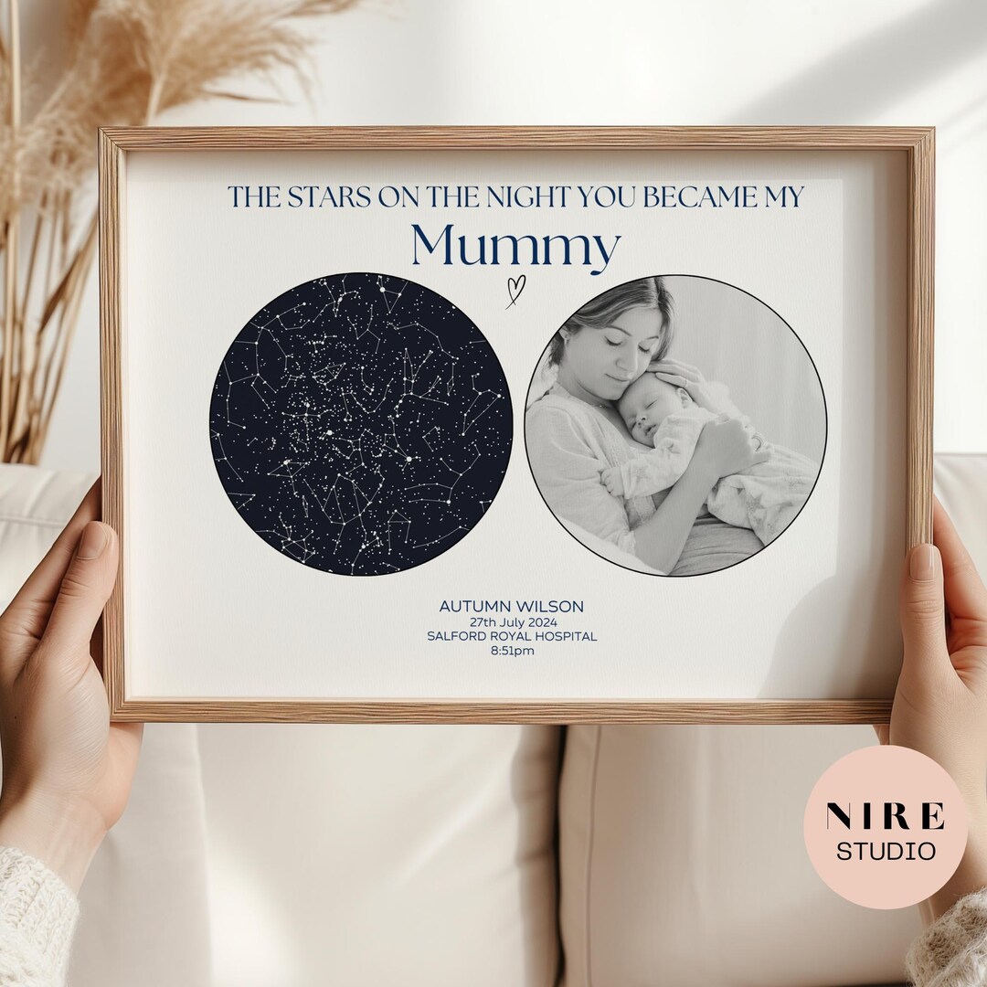 New Mum Personalised Star Map Gift, the Night You Became My Mummy, Baby ...
