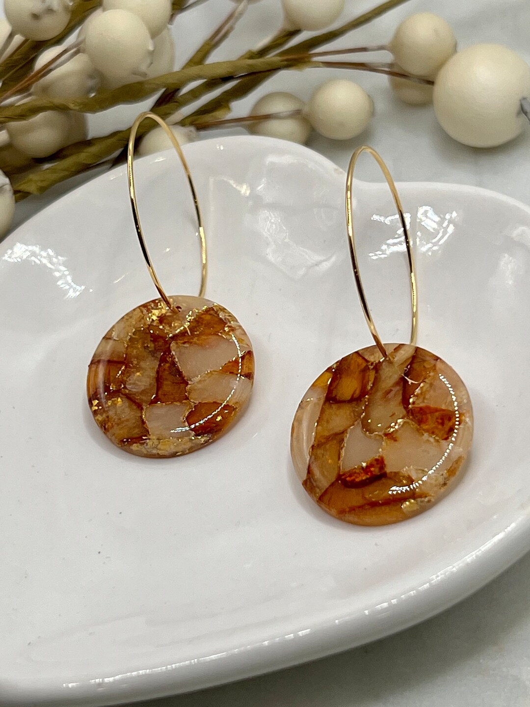 Marbled Warm Tone Hoops/translucent Warm Colored Hoops/handmade Polymer ...