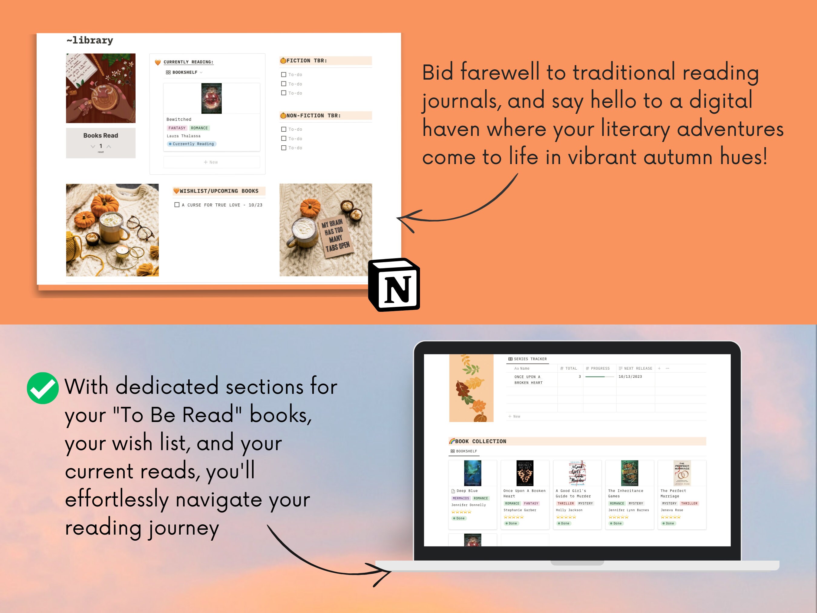 Autumn-themed Notion Reading Journal Notion Template Fall - Etsy