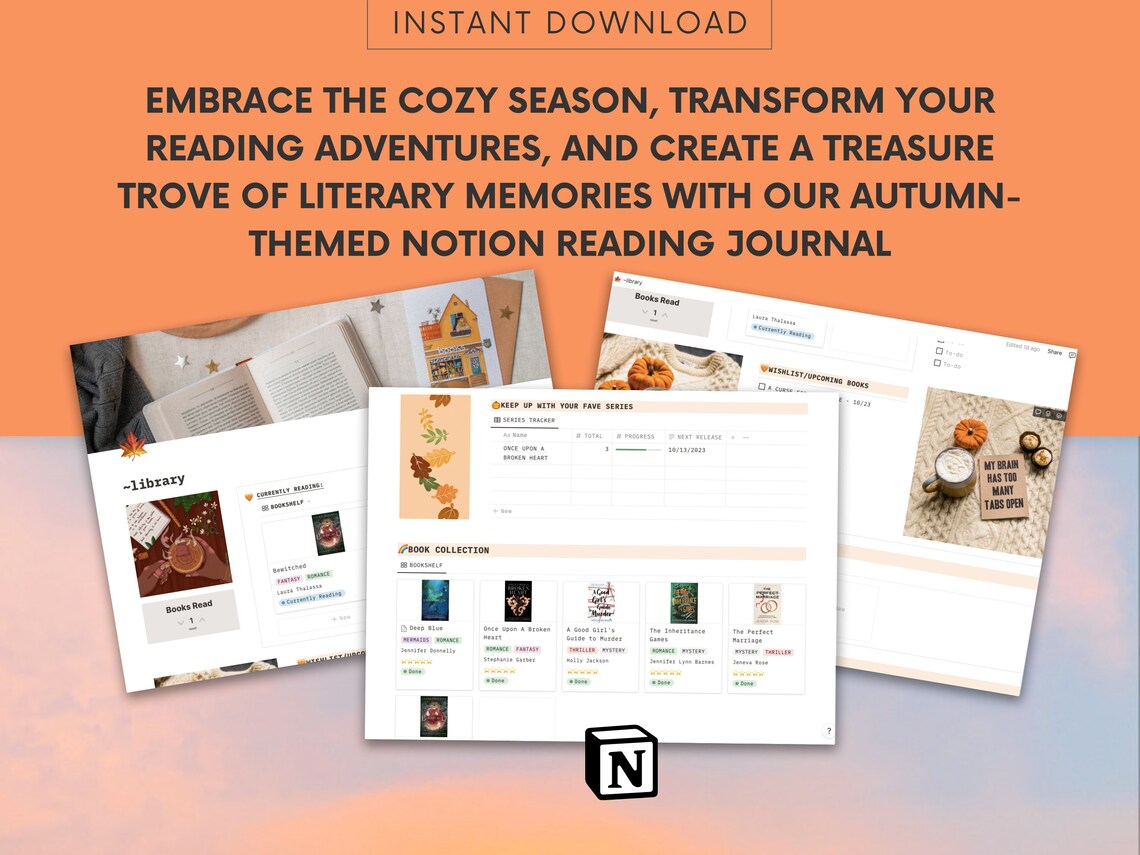Autumn-themed Notion Reading Journal Notion Template Fall - Etsy