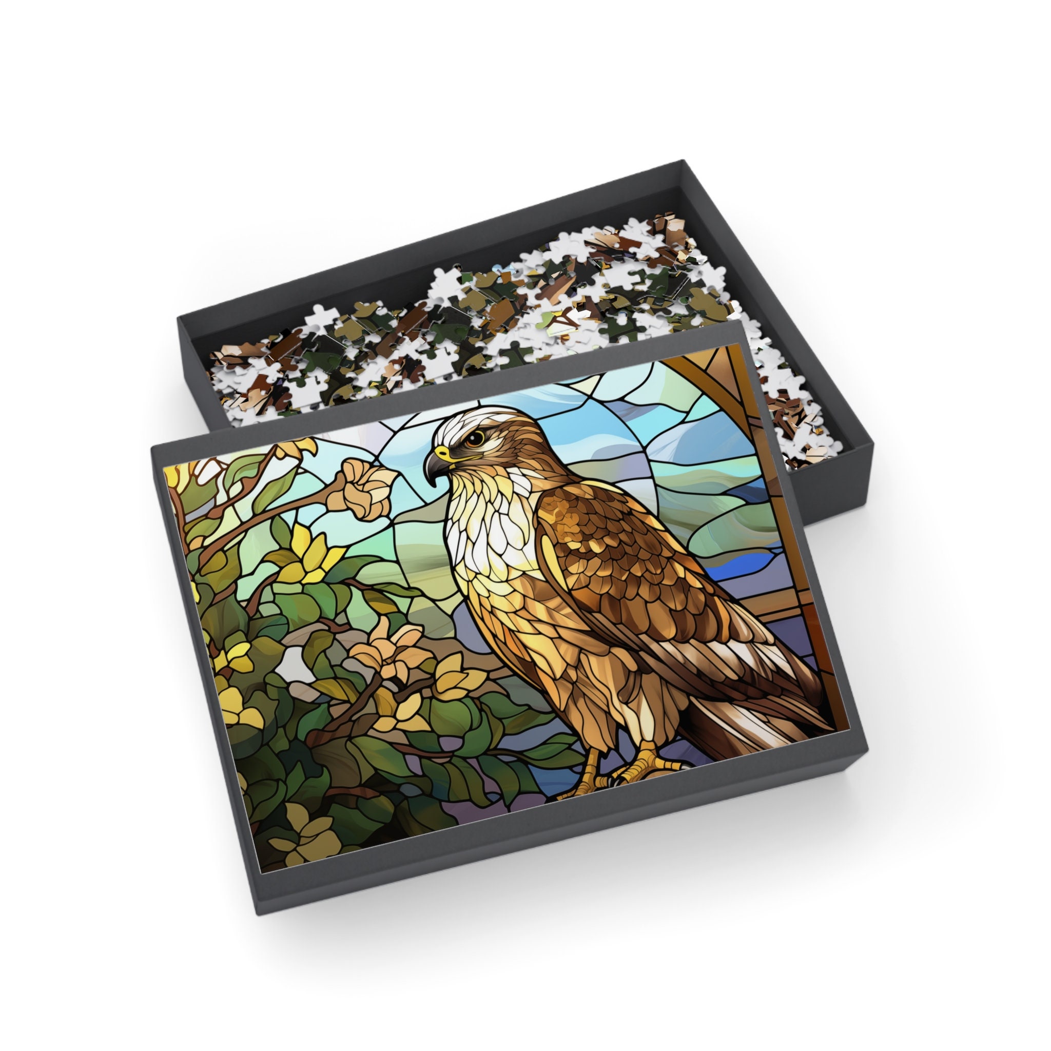 Stained Glass Hawk Animal Puzzle, Nature Puzzles, Puzzles for Adults ...