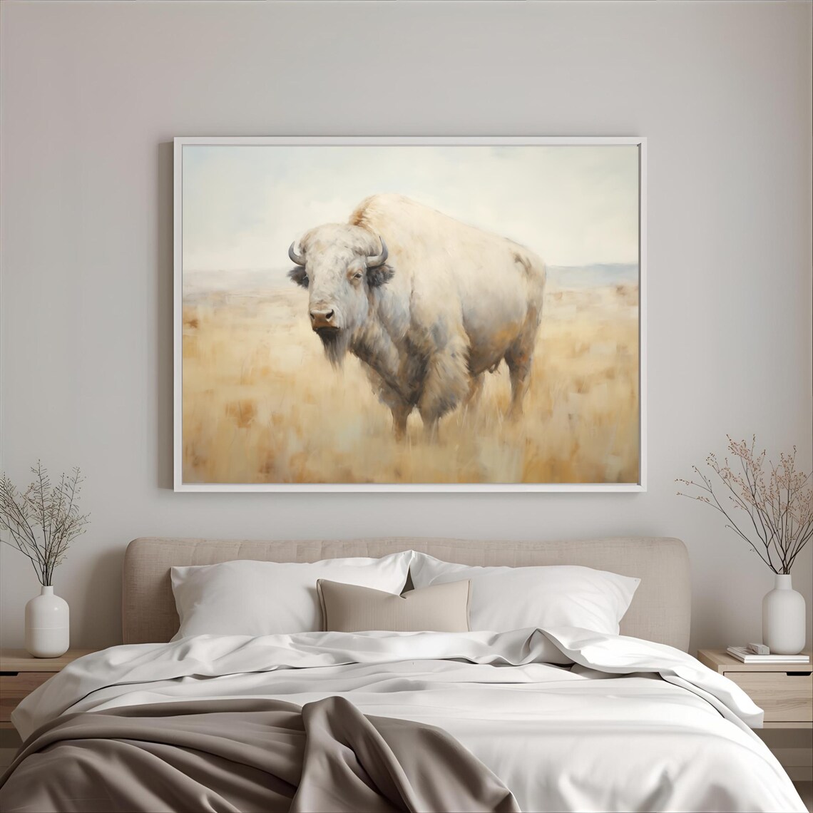 White Buffalo Print, White Bison Canvas Art, Large Western Wall Decor ...