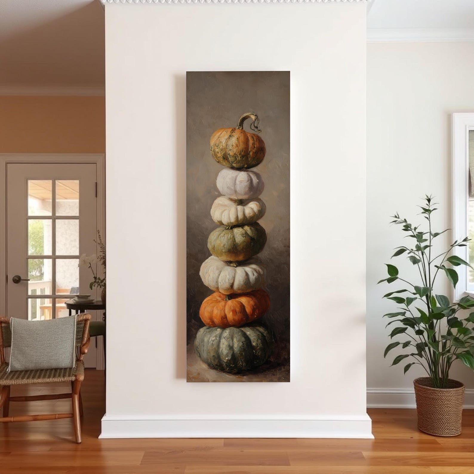 Stacked Pumpkin Art, Rustic Fall Decor, Farmhouse Wall Painting ...