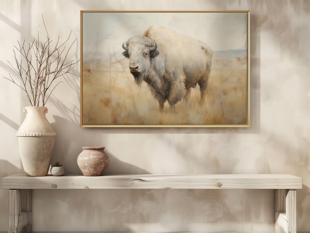 White Buffalo Print, White Bison Canvas Art, Large Western Wall Decor ...