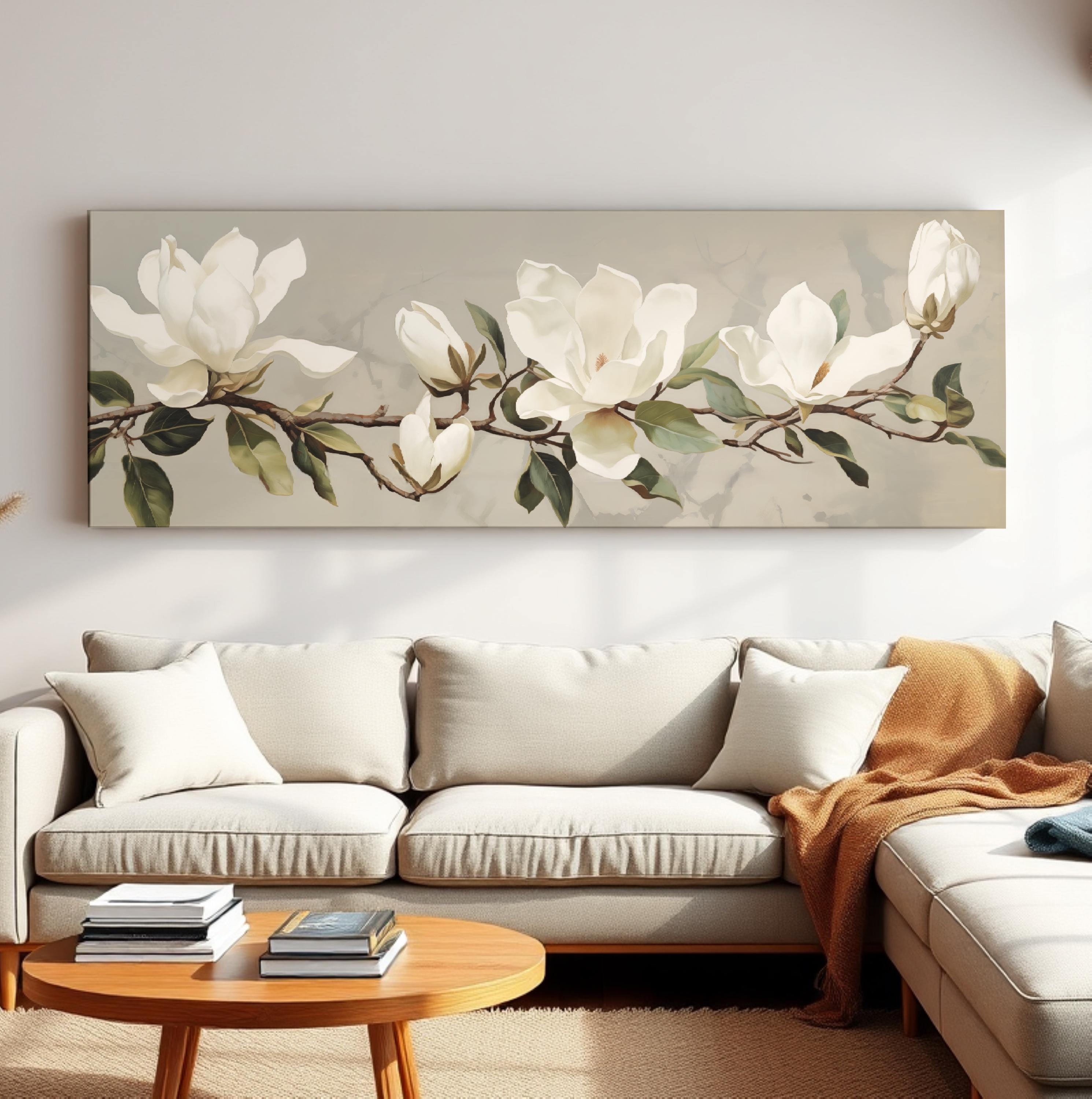 Magnolia Wall Art, Large Horizontal Canvas for Above Bed ...