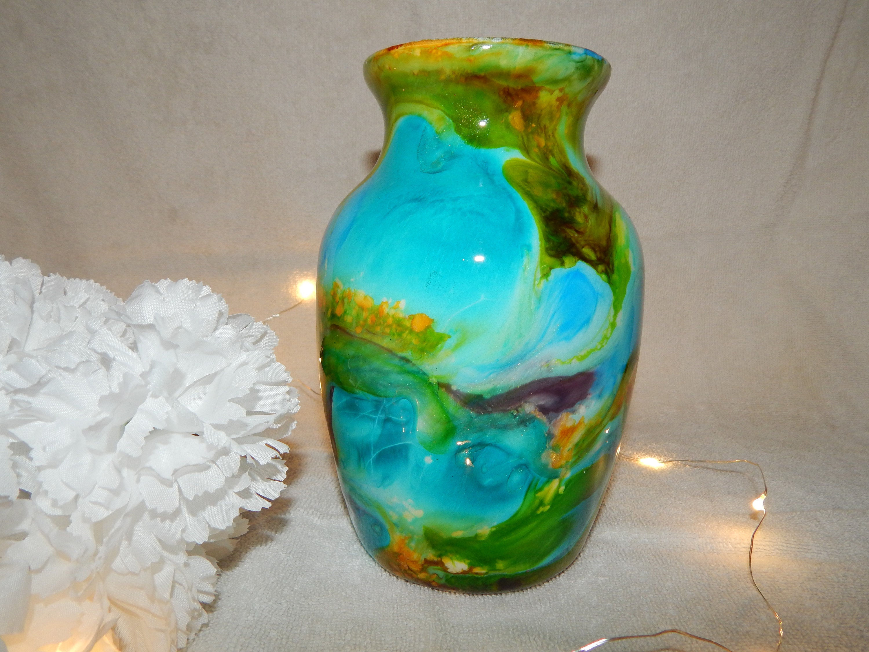 Decorative Vase Painted With Resin and Alcohol Ink - Earthly Colors - Etsy