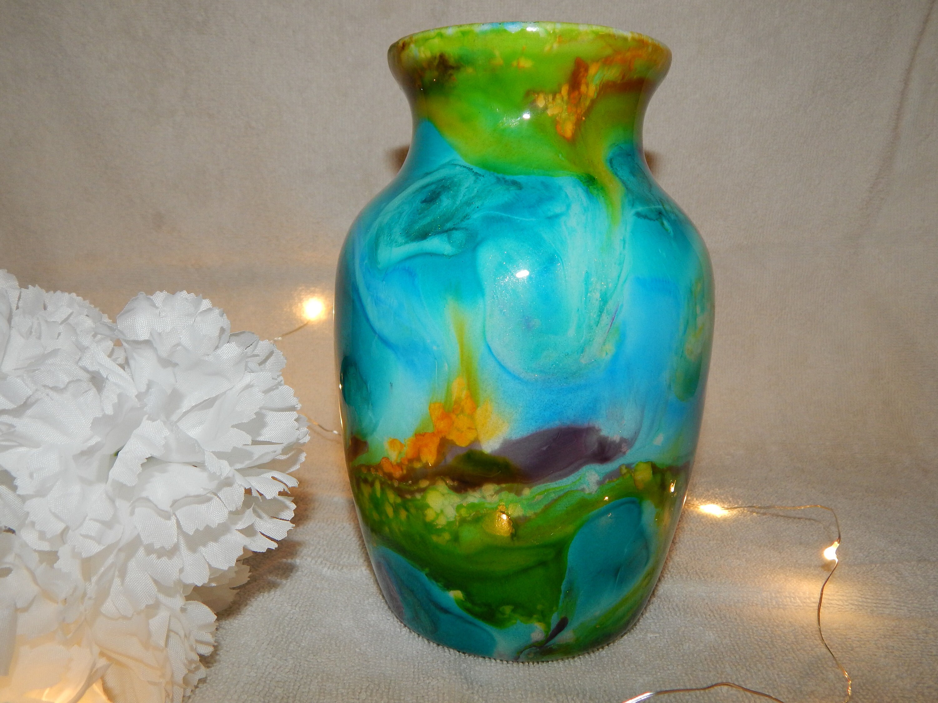 Decorative Vase Painted With Resin and Alcohol Ink - Earthly Colors - Etsy