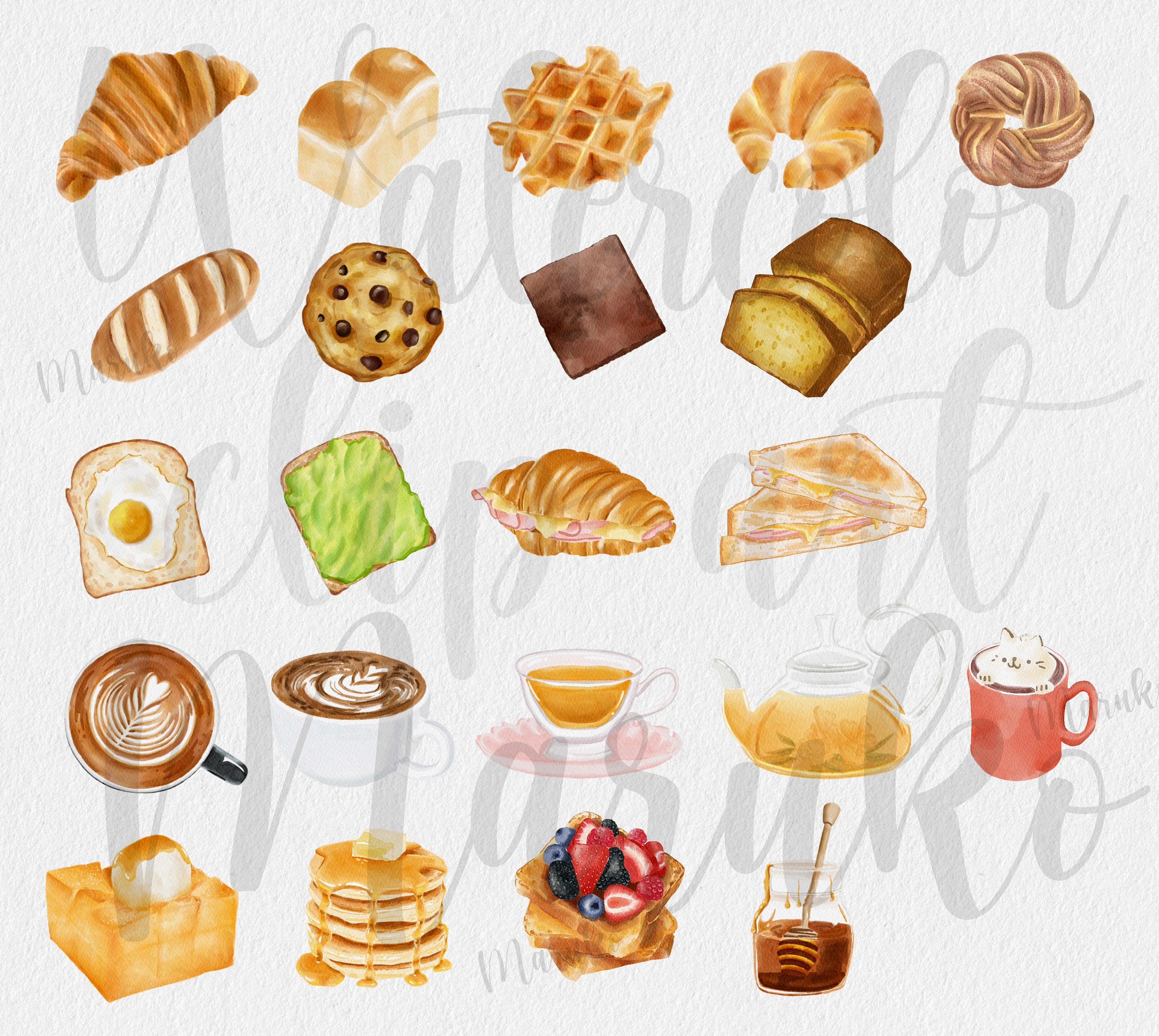 Watercolor Breakfast Clip Art - Breakfast Clip Art - Food Illustration ...
